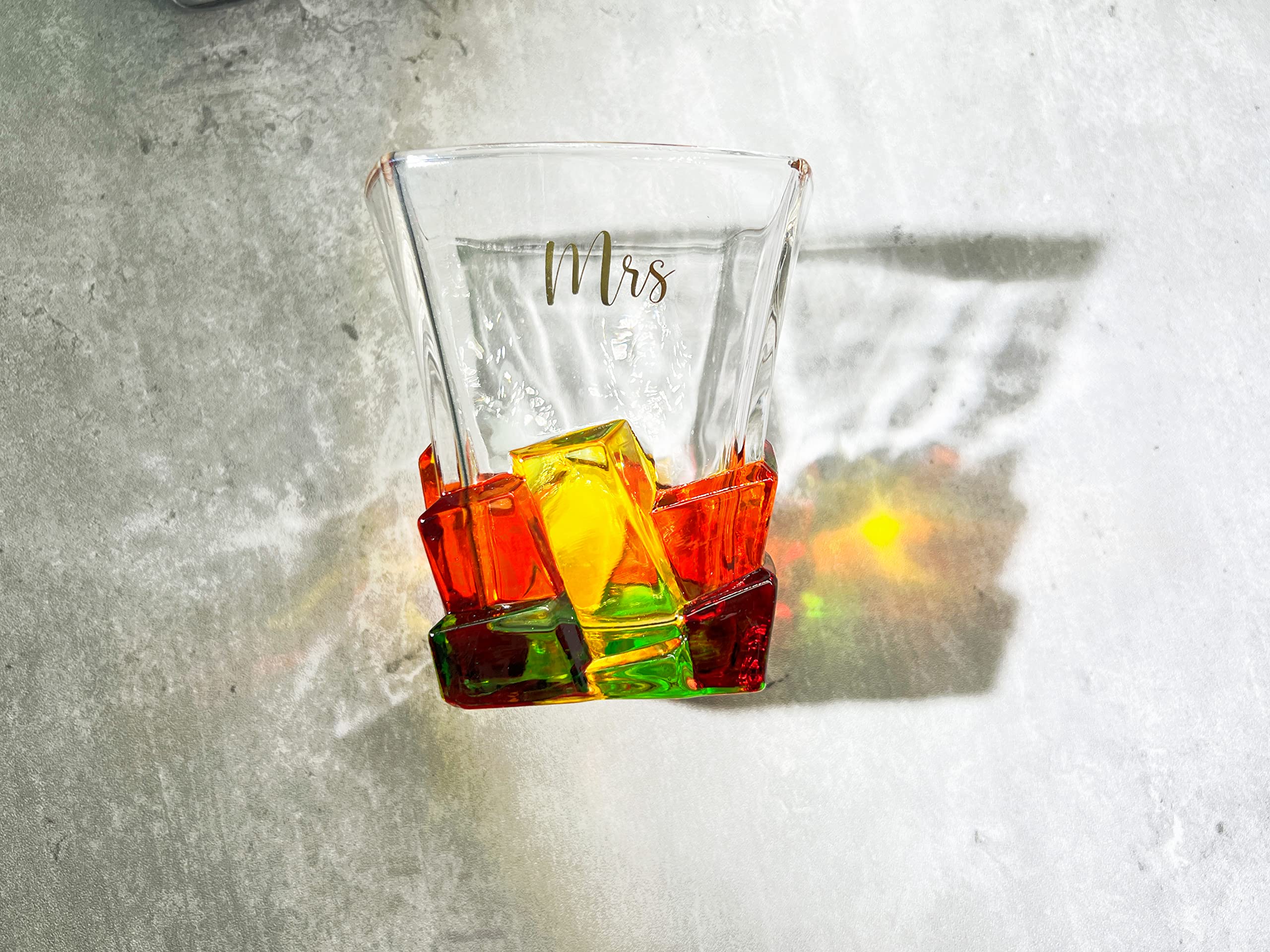 Mrs And Mrs Lesbian Gifts Rainbow Handmade Fused Glass Cubic Icicle Wine Glasses
