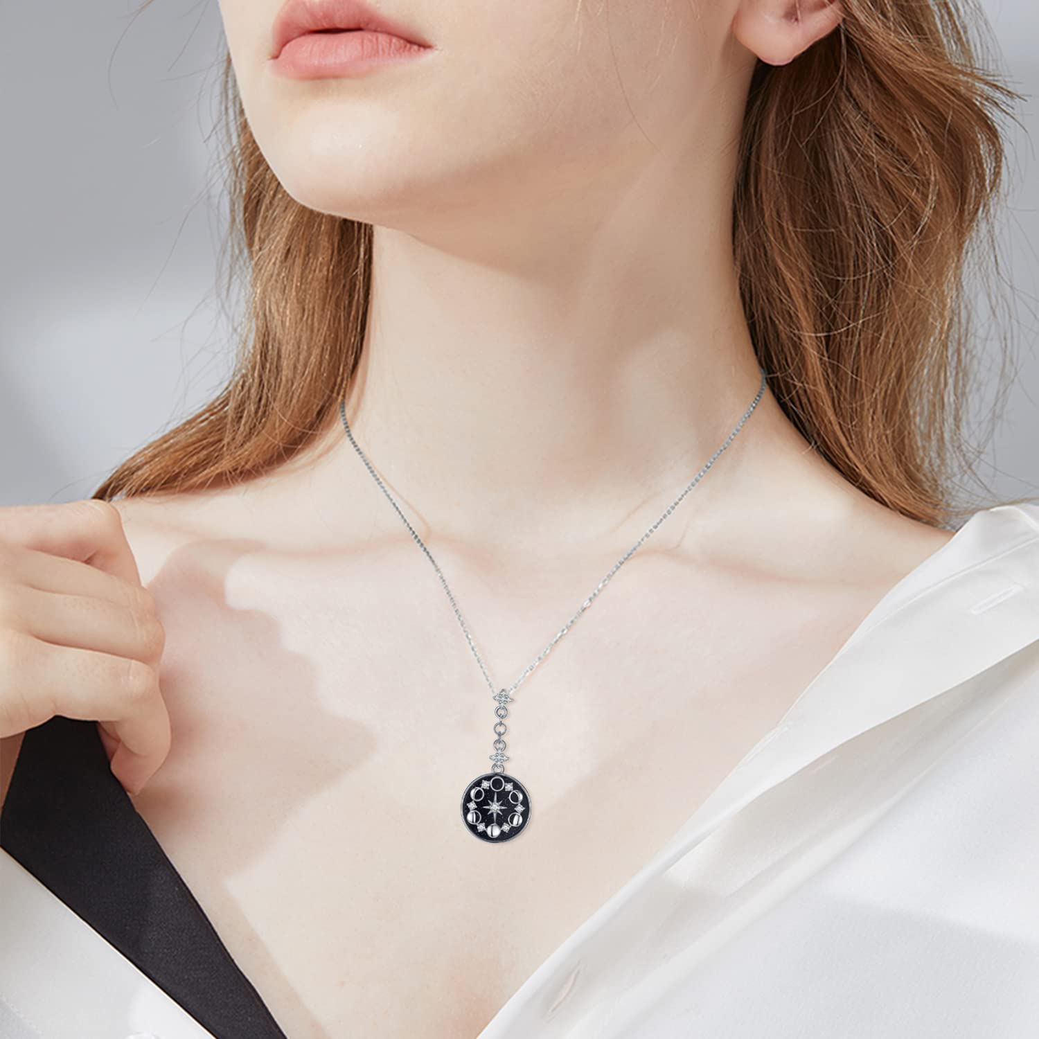 SCZKLAQ Moon Phase Necklace 925 Sterling Silver Moon Necklace Moon Phase Jewelry for Women