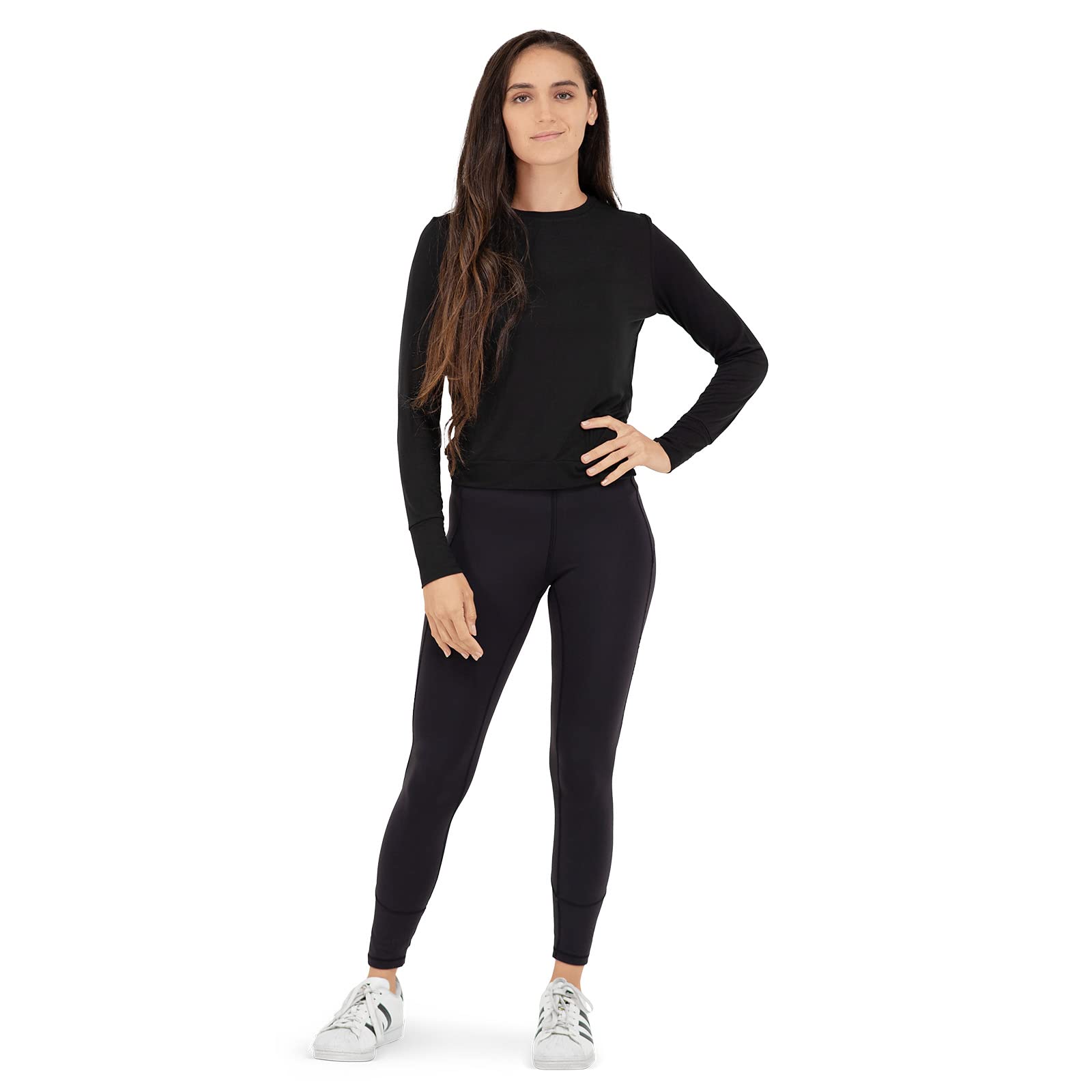 Somewhere Sunny Women's UPF 50 Plus Bamboo Everyday Long Sleeve T-Shirt | Ultra-Soft Crew Neck, UV Sun Protection (Small, Black)
