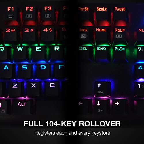 Mechanical Keyboard, E-YOOSO K600 LED Rainbow Backlit Mechanical Gaming Keyboard 104 Key Gamers Keyboard PC Computer USB Wired Gaming Keyboard Blue Switches (Black)