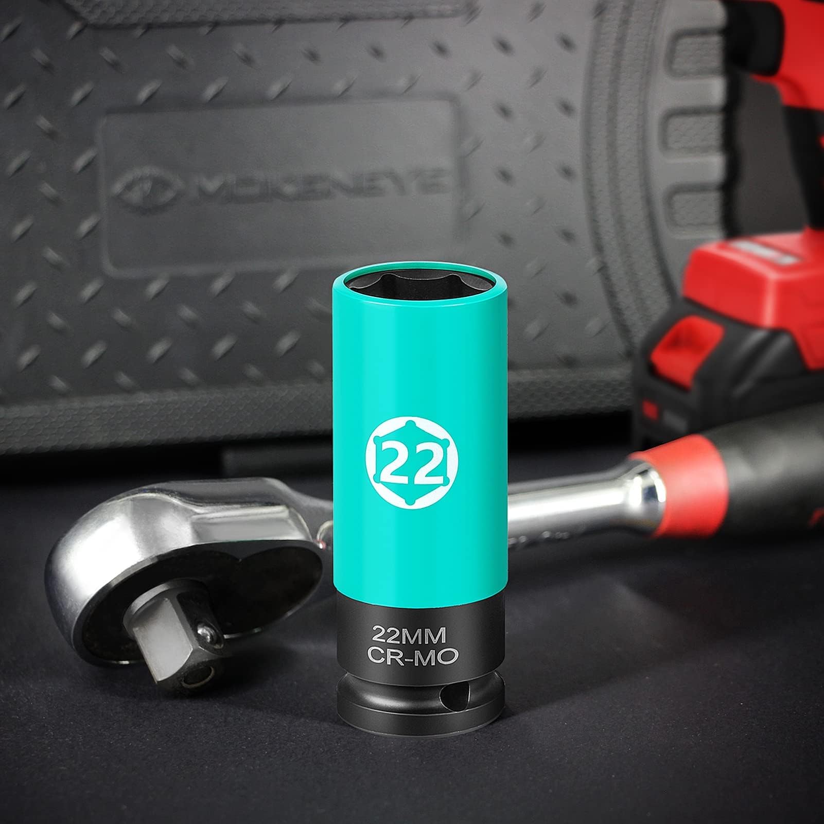 M MOKENEYE Robust 1/2" 5-Piece Impact Socket Set | Quick ID | Lug Nut Protector | CR-MO | 15-22mm Metric | Anti-Rust | Deep Features | For Impact Wrenches