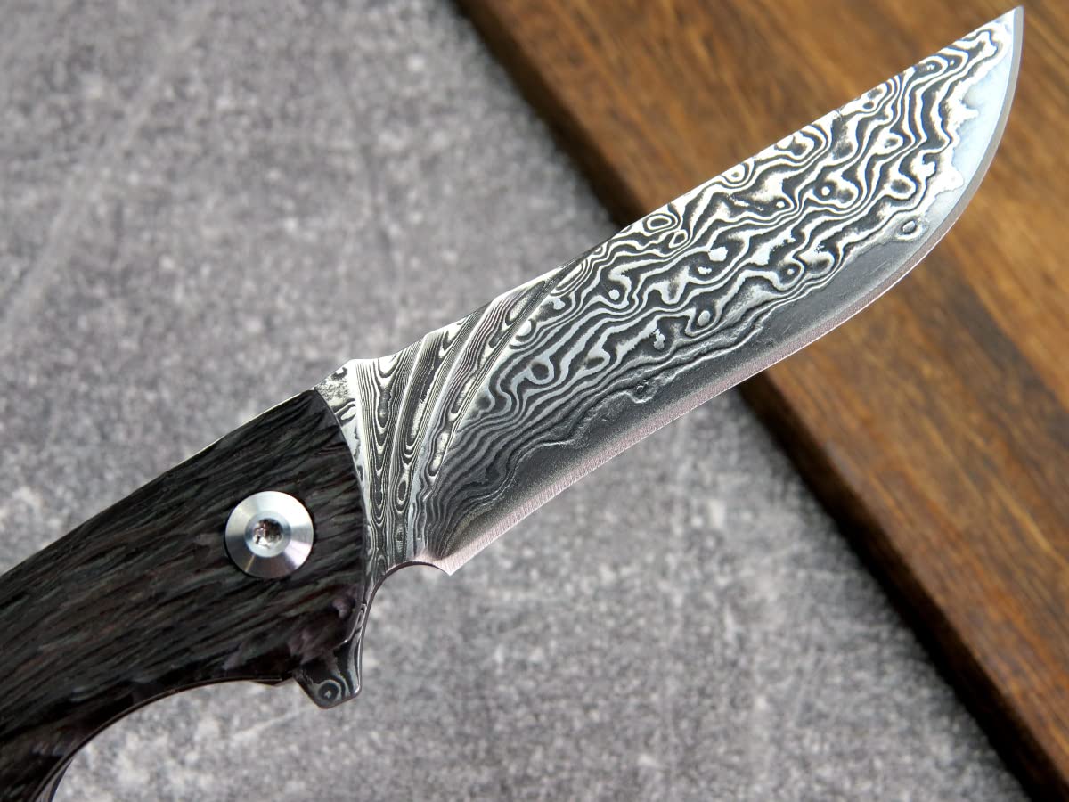 Sitivien ST218 Damascus Steel Folding Knife, VG10 Core Blade and Ebony Wood Handle Knife,EDC Tool Knife for Outdoor Camping Hiking Survival