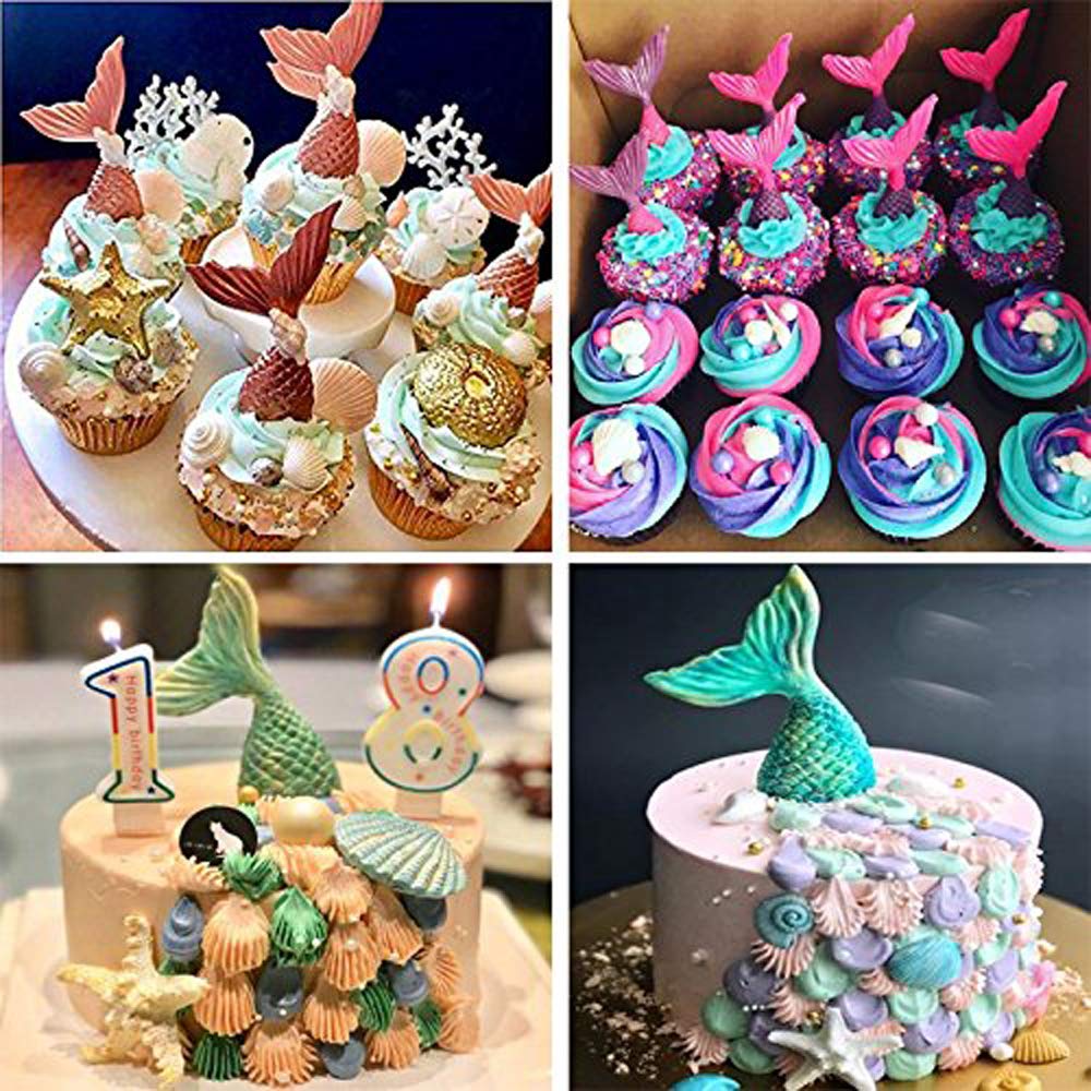 Seashell Silicone Fondant Mold Mermaid Tail Mold for Sea Creatures Beach Theme Wedding Birthday Party Cake Decoration Cupcake Topper (Set of 2)