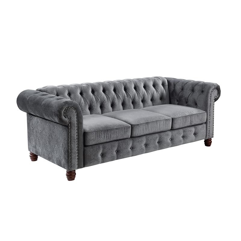 Lexicon Welwyn Velvet 2-Piece Upholstered Sofa Set in Dark Gray