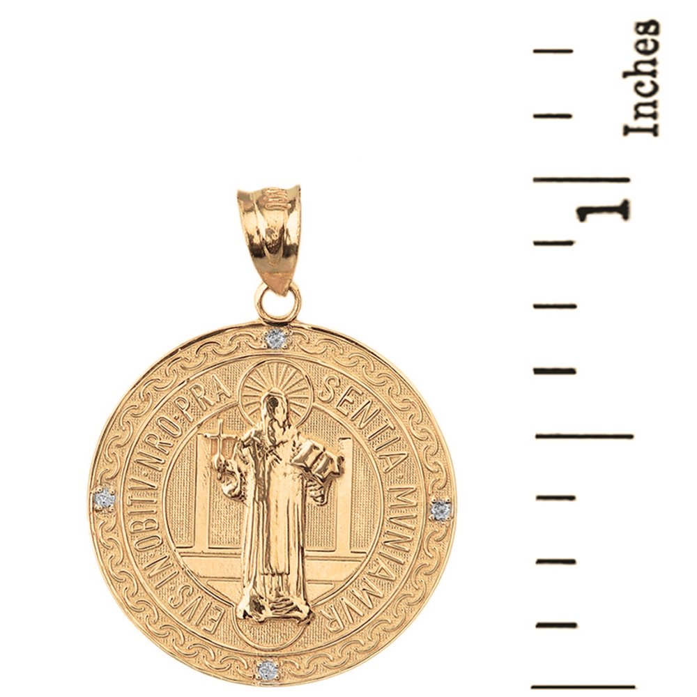 Medalla De San Benito Saint St Benedict 10k Yellow Gold Coin Pendant (1")