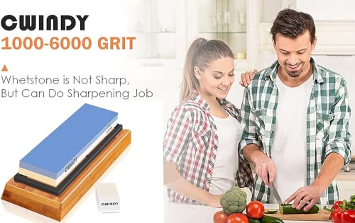 Sharpening Stone Whetstone Kit Dual Sided 1000/6000 Grit Professional Whetstone Knife Sharpener Stone Wet Stone Set Nonslip Bamboo Base, and Fix Stone
