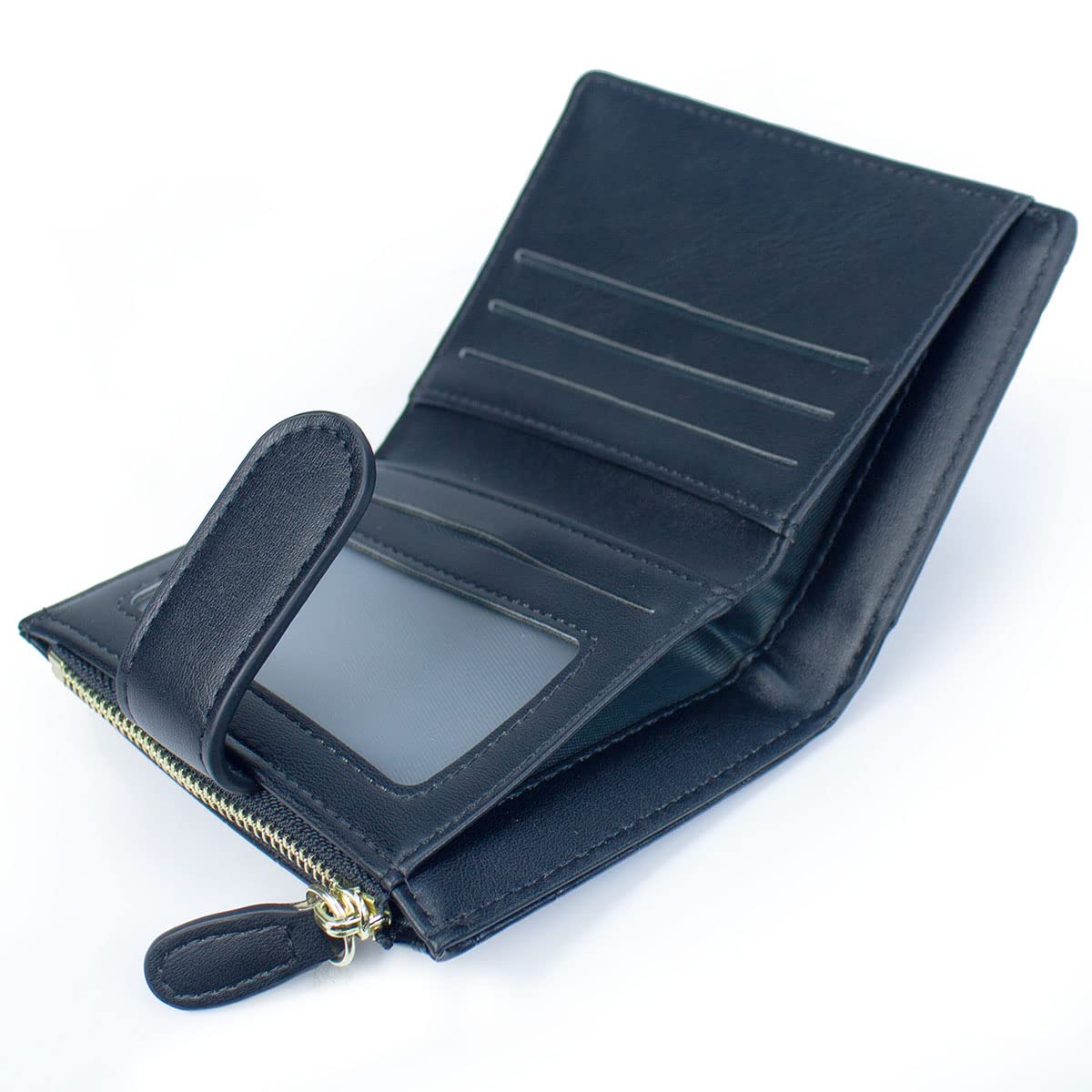 SUMGOGO Small Wallets for Women Credit Card Holder Wallet Leather Slim Bifold Zip Pocket Coin Purse (Black)