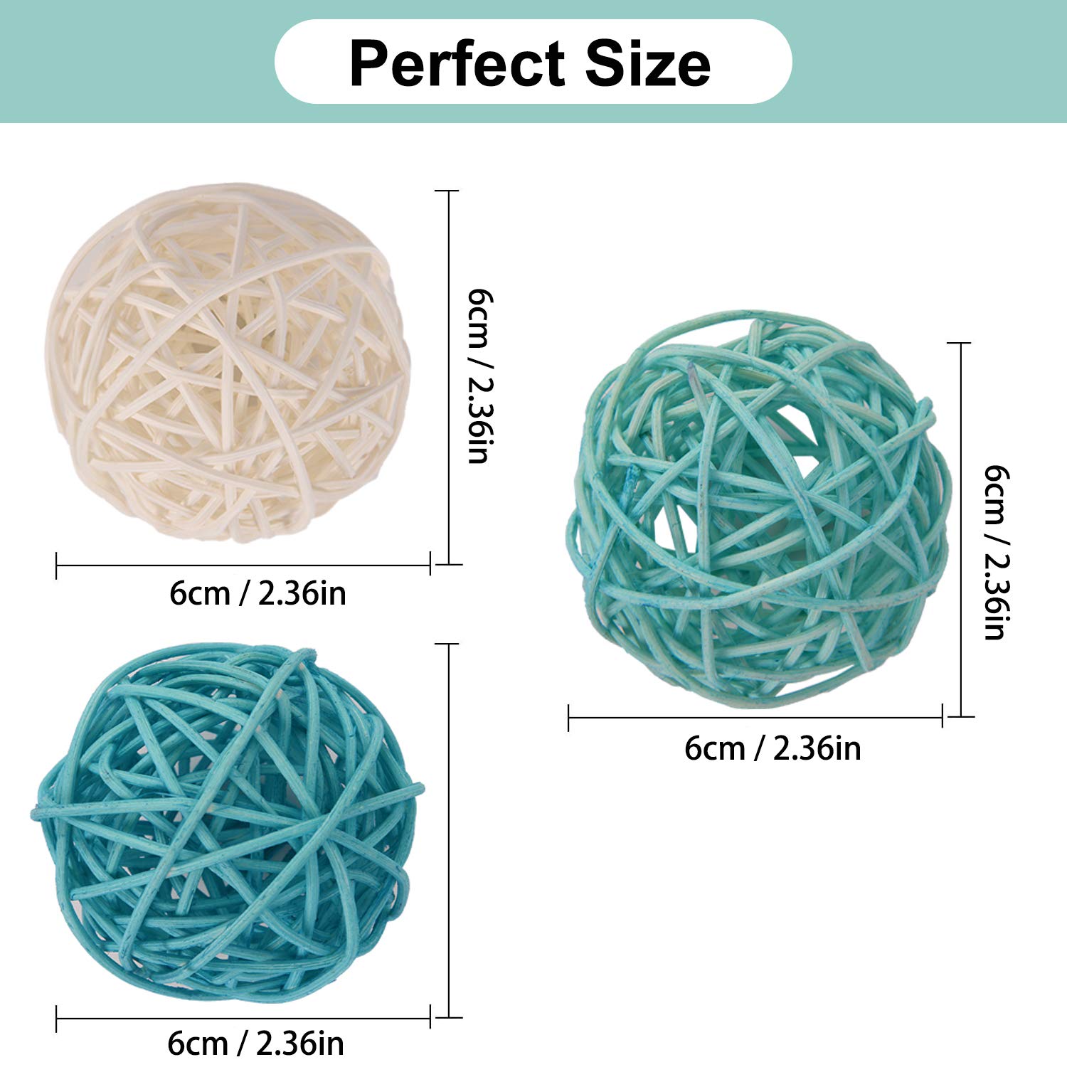 Lulonpon Wicker Rattan Balls Decorative Orbs Vase Fillers for Craft Project, 15pcs 2.36" Wedding Table Decoration,Themed Party,Aromatherapy Accessories,Comes with Rope (15, Blue-2)
