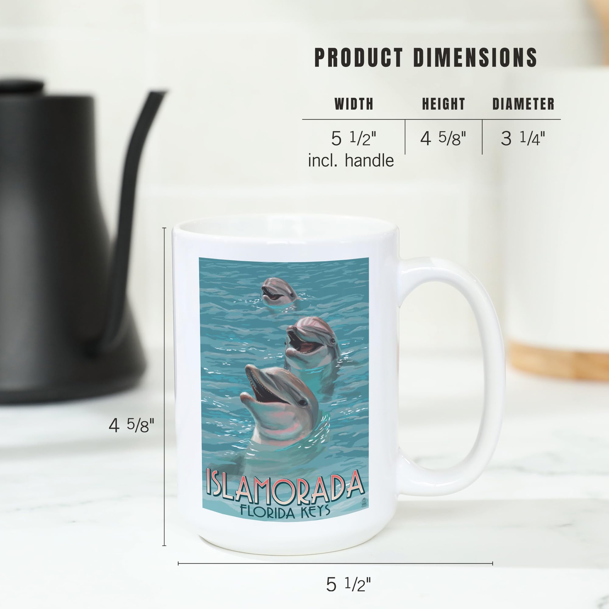 Lantern Press Islamorada, Florida Keys, Dolphins (15oz White Ceramic Coffee and Tea Mug, Dishwasher and Microwave Safe)