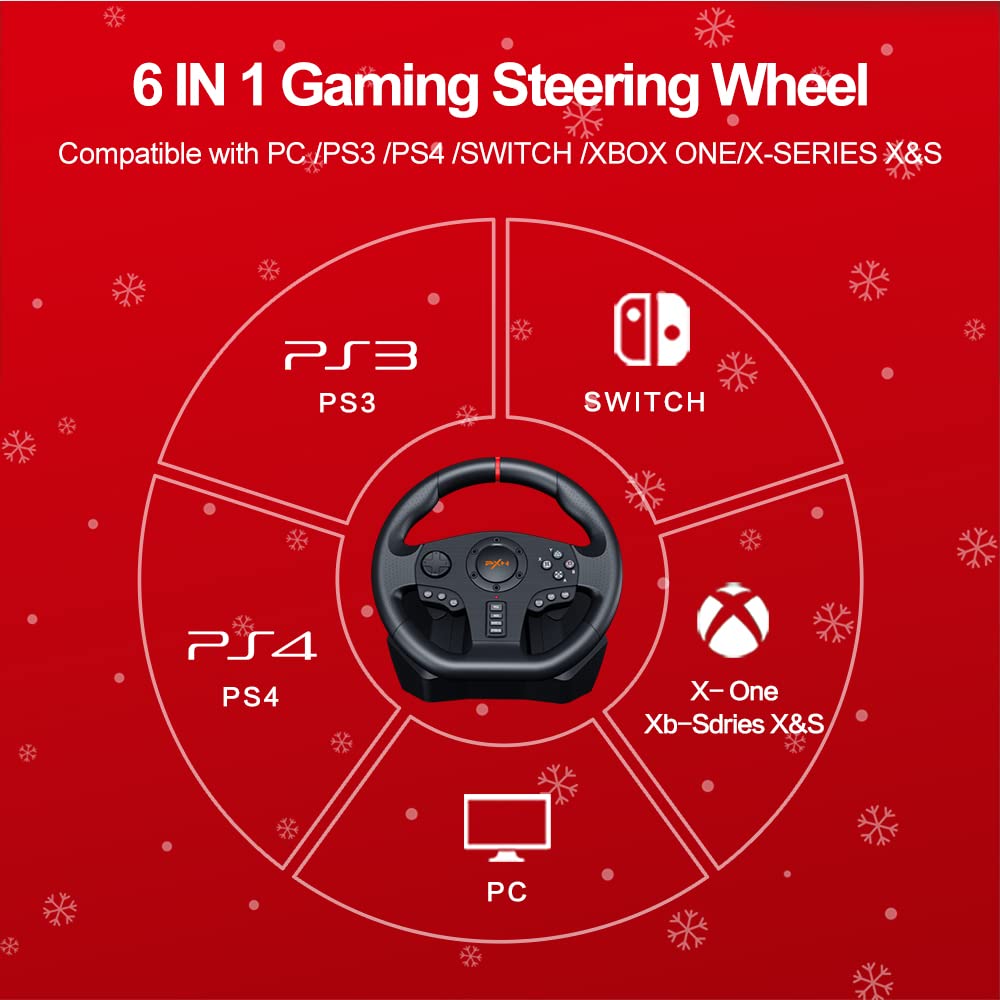 PXN V900 PC Steering Wheel with Pedals and Shift Paddle Universal Usb Car Sim 270/900 Degree Racing Wheel Compatible with PS3,PS4,Xbox,One,Xbox Series X/S,PC,Switch,Android TV (Christmas Gift Box)