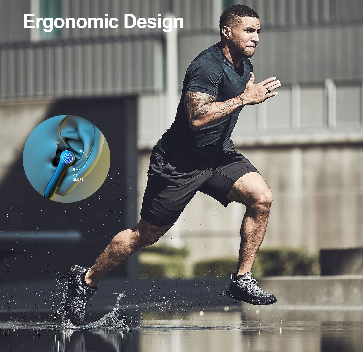 Wireless Earbuds, Bluetooth 5.0 Earbuds, Built in Noise Cancellation Mic, 24H Playtime, Premium Fidelity Sound Quality, IPX5 Waterproof Bluetooth Headphones, for iPhone Android Samsung Sports