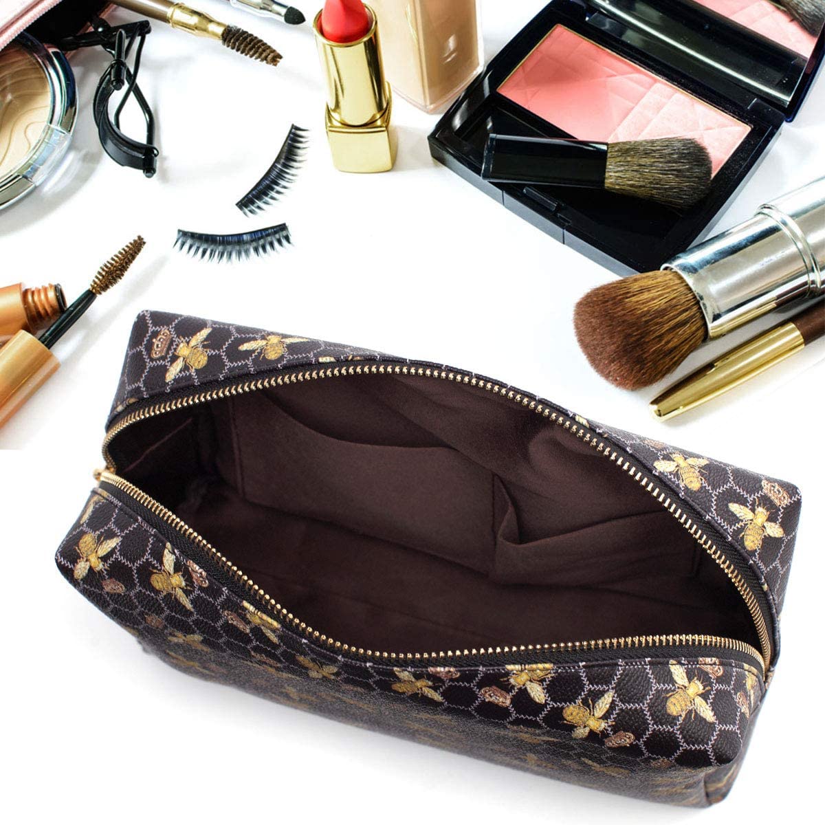 Luxury Makeup Bag for Purse Large Women Cosmetic Pouch for Toiletry Travel (Black)