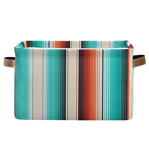 WELLDAY 2PCS Storage Basket Mexican Serape Blanket Stripes Large Foldable Storage Bin Cube Collapsible Organizer