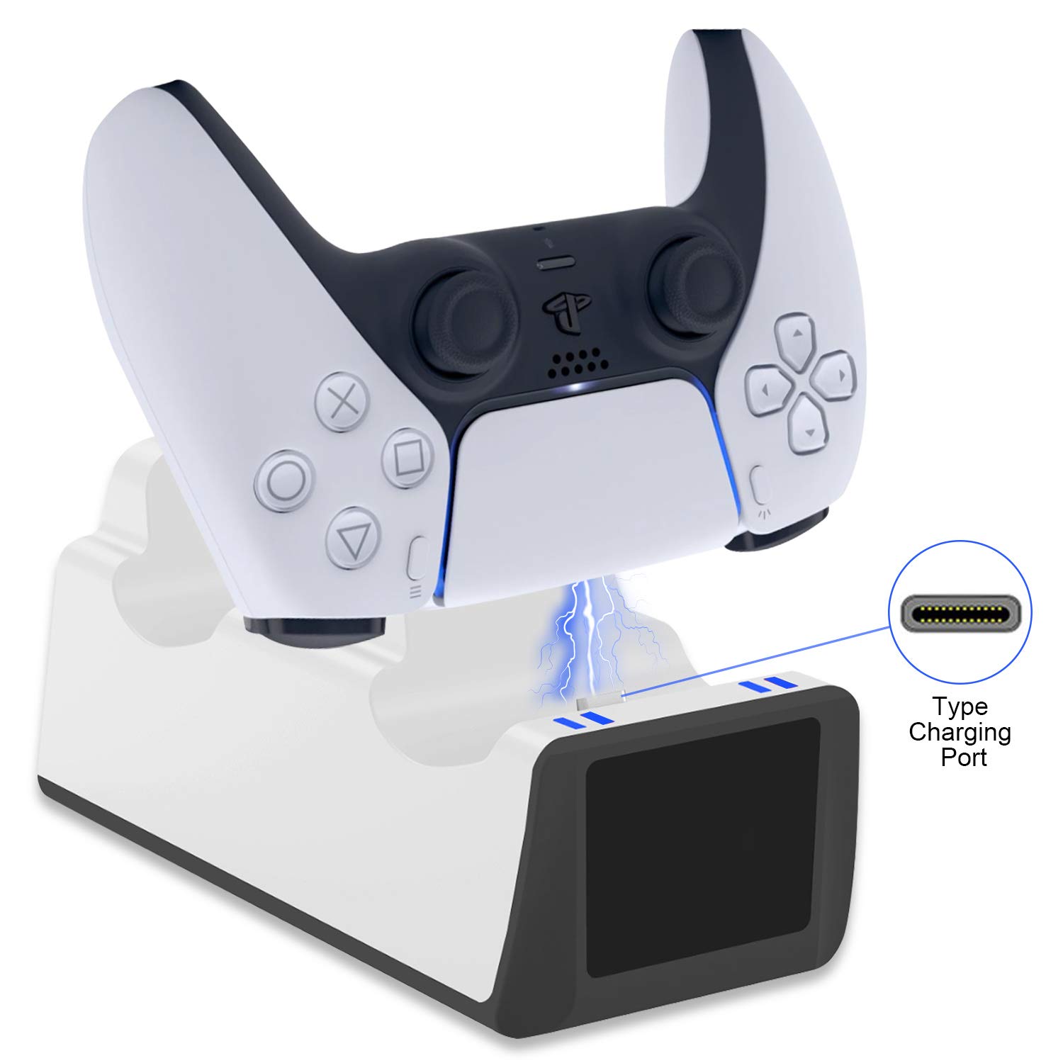 PS5 Controller Charger Station, Dual Fast Charging Station with LED Indicator Compatible with Dual Playstation 5 Controller(White