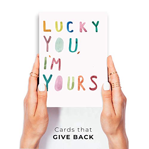 Wunderkid Funny Happy Valentine's Day Card, Lucky You I'm Yours Anniversary Love Card for Him or Her (1 Single Card, Blank inside)