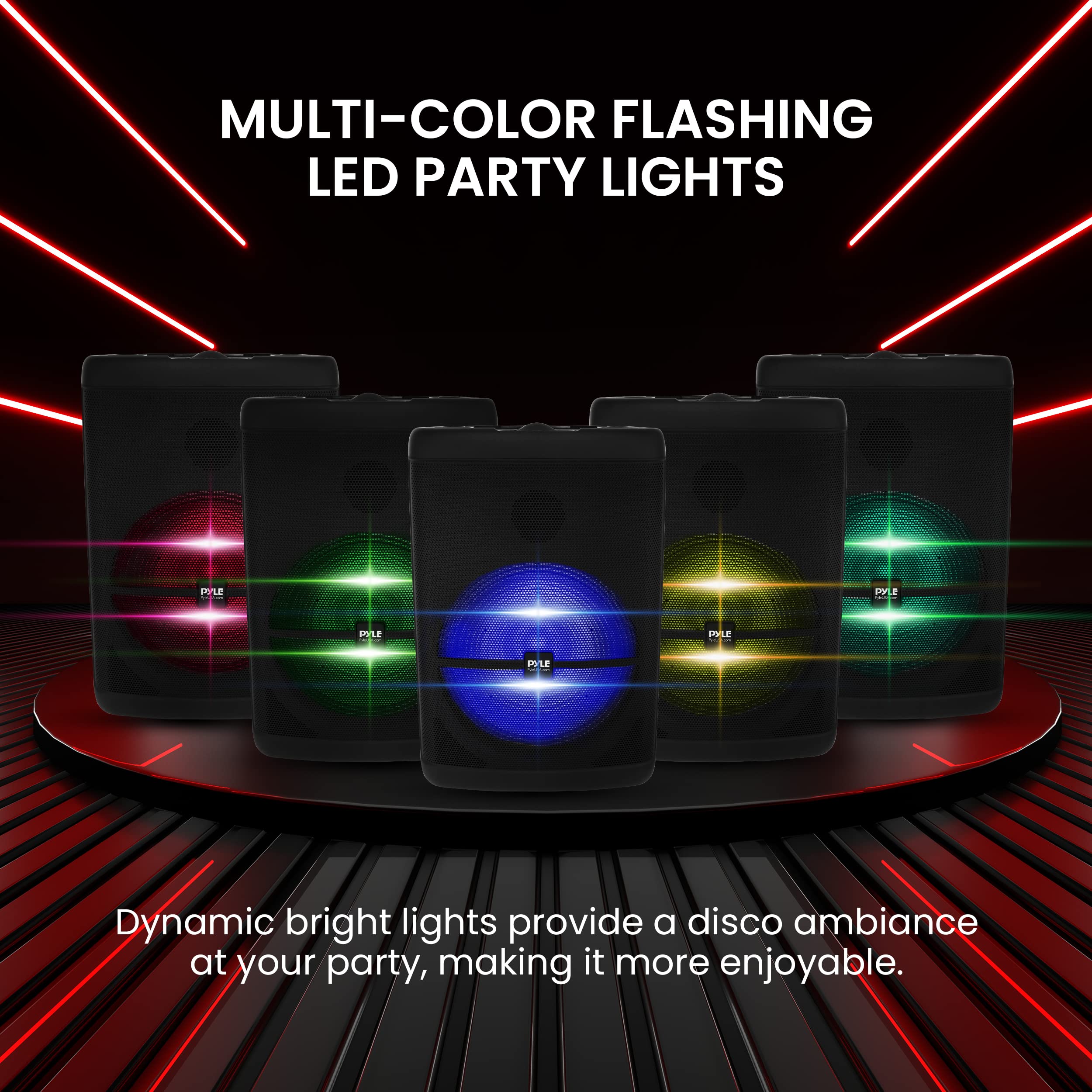 Pyle Portable Bluetooth PA Speaker - 500W 15β Rechargeable Outdoor BT Karaoke Audio System - TWS, Party Lights, LED Display, FM/AUX/MP3/USB/SD, 6.5mm In, Carry Handle - Wireless Mic, Remote Control