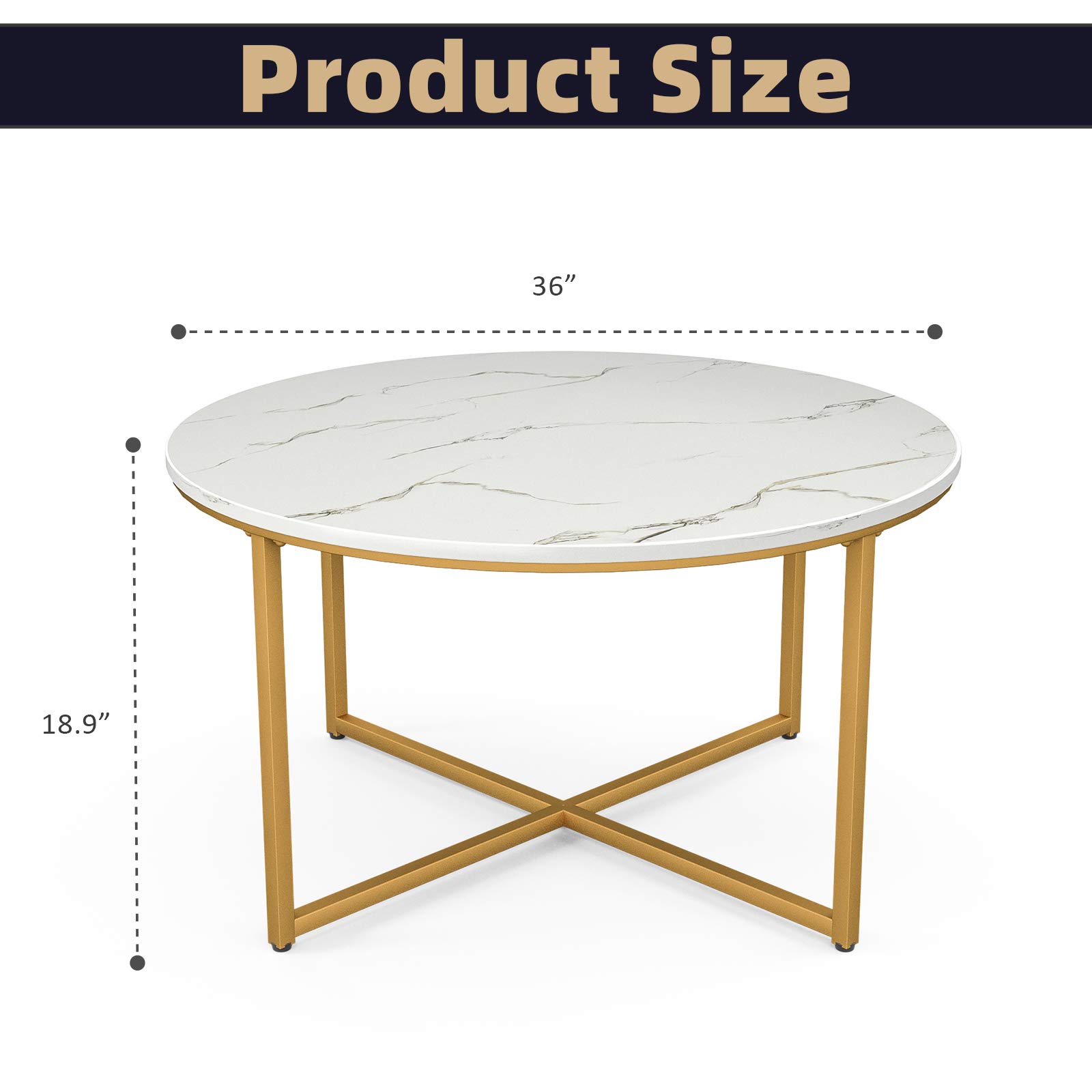 mecor Round Coffee Table, Modern Center Table with Faux Marble Surface top & Gold Metal Legs, Sofa Table for Living Room, Home Office - Marble/Gold