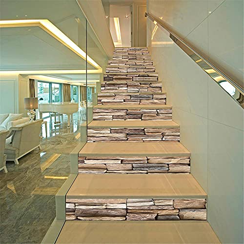 Master_GGG Stickers 3D Innovative DIY Brown Brick Decorative Adhesive Stair Stickers - Waterproof Stair Riser Decals - Peel and Stick Stair Stickers Decoration 13pcs/set 18cm X 100cm