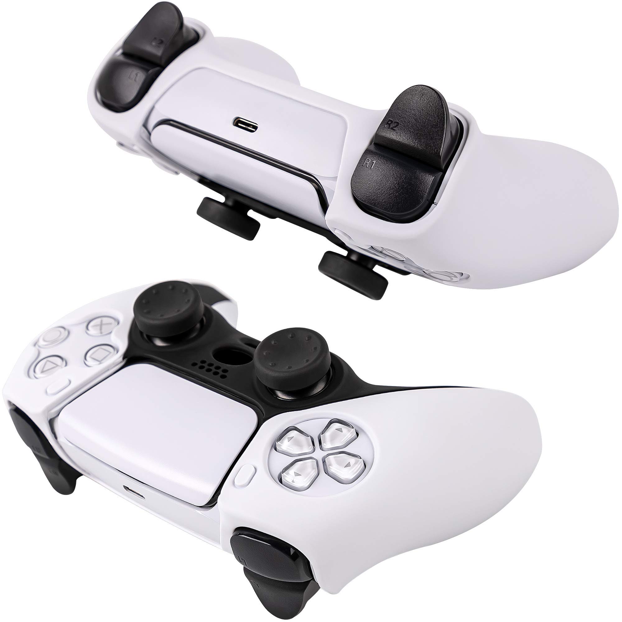 PS5 Controller Grip Cover, CHIN FAI Anti-Slip Silicone Skin Protective Cover Case for PlayStation 5 DualSense Wireless Controller with 6 Thumb Grip Caps (New White)