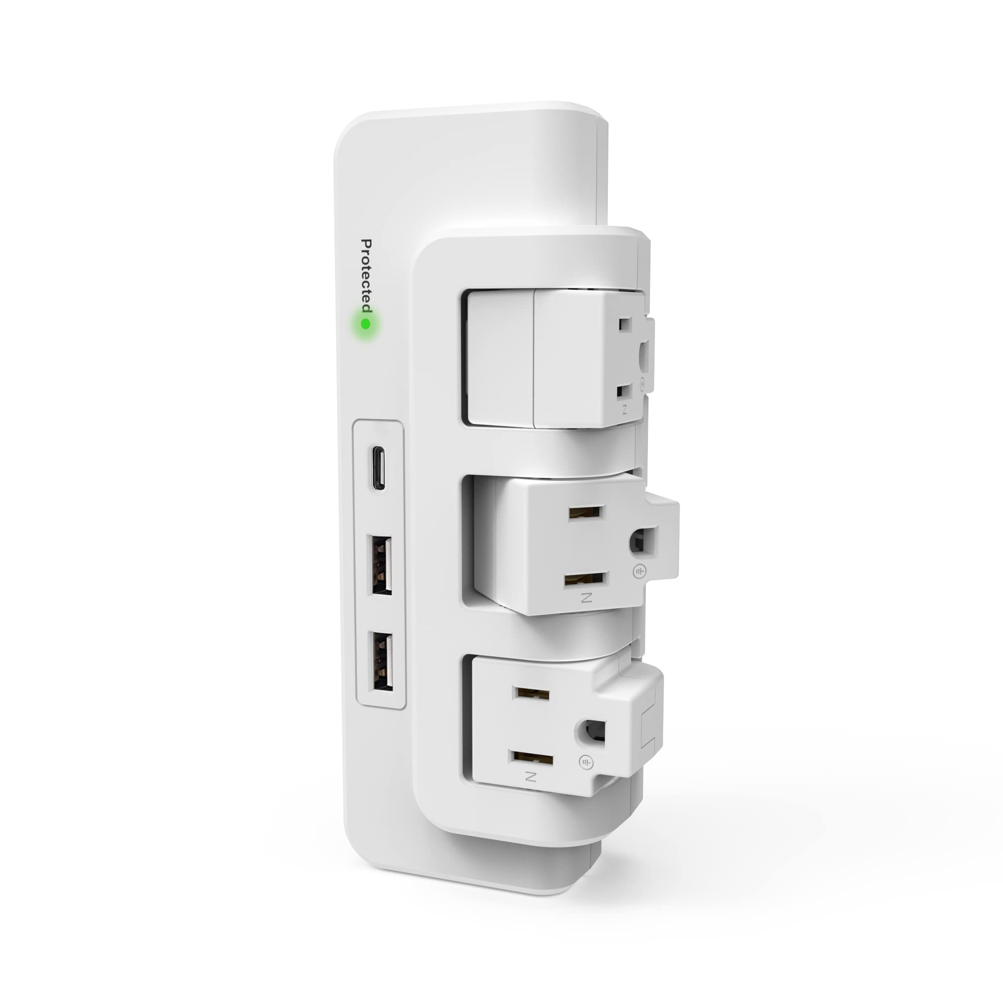 USB Outlet Extender Surge Protector with Rotating Outelt, 540 Joules, Swiver Power Strip 3 Outlet with 3 USB Ports(1 USB C) for Home,Office,Travel,White, ETL Listed