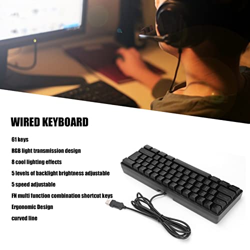 Wuqioei RGB Gaming Keyboard,61 Keys USB Wired PC Keyboard, 5 Adjustable Levels Mechanical Keyboard for Win XP/Vista 32/64bit/Win 7 32/64bit/Win 8/Win 8 Pro,FN Combination Shortcut Keys