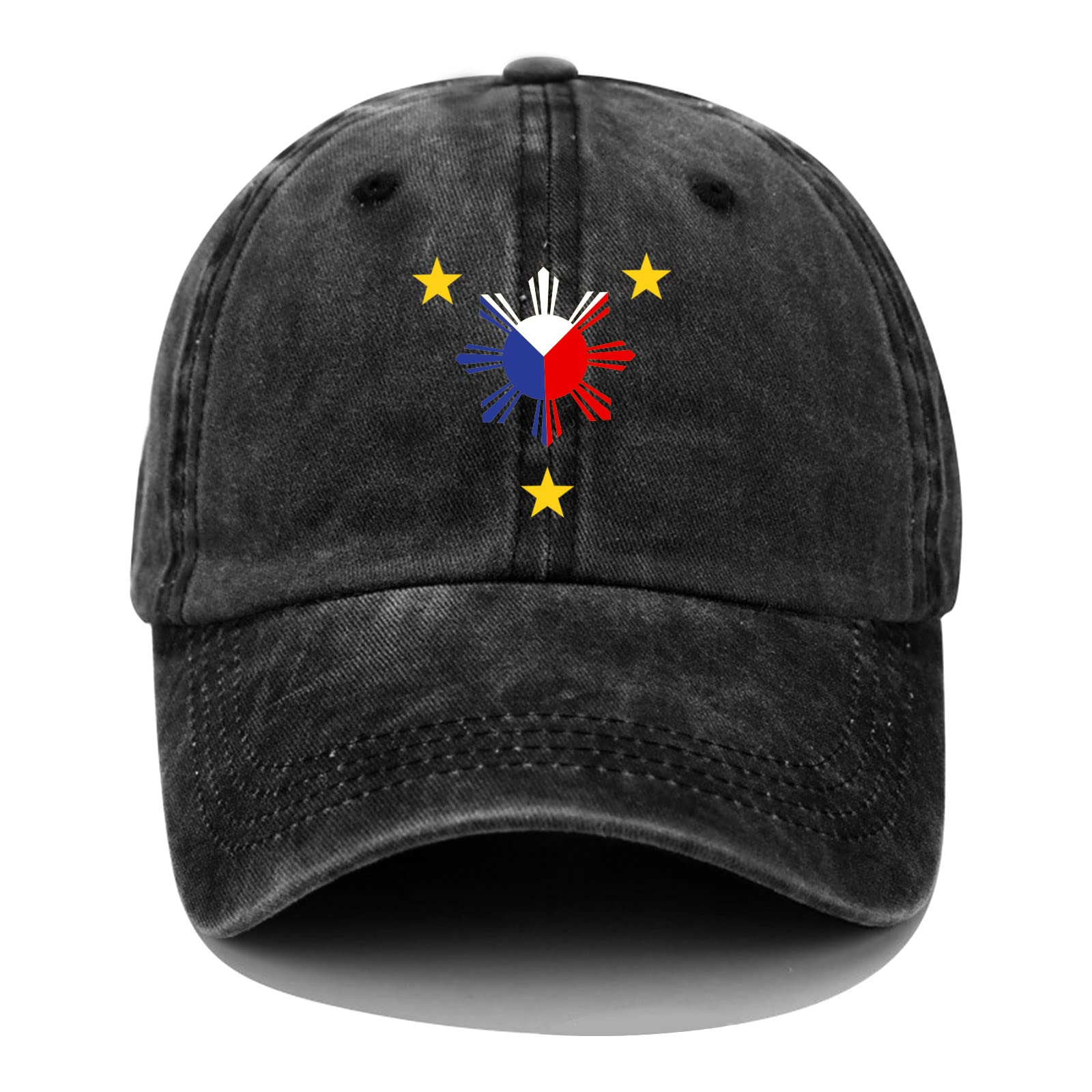 Philippines Sun and Stars Flag Hat Adjustable Distressed Baseball Cap Washed Vintage Jeans Cotton Denim Dad Hat for Men Women
