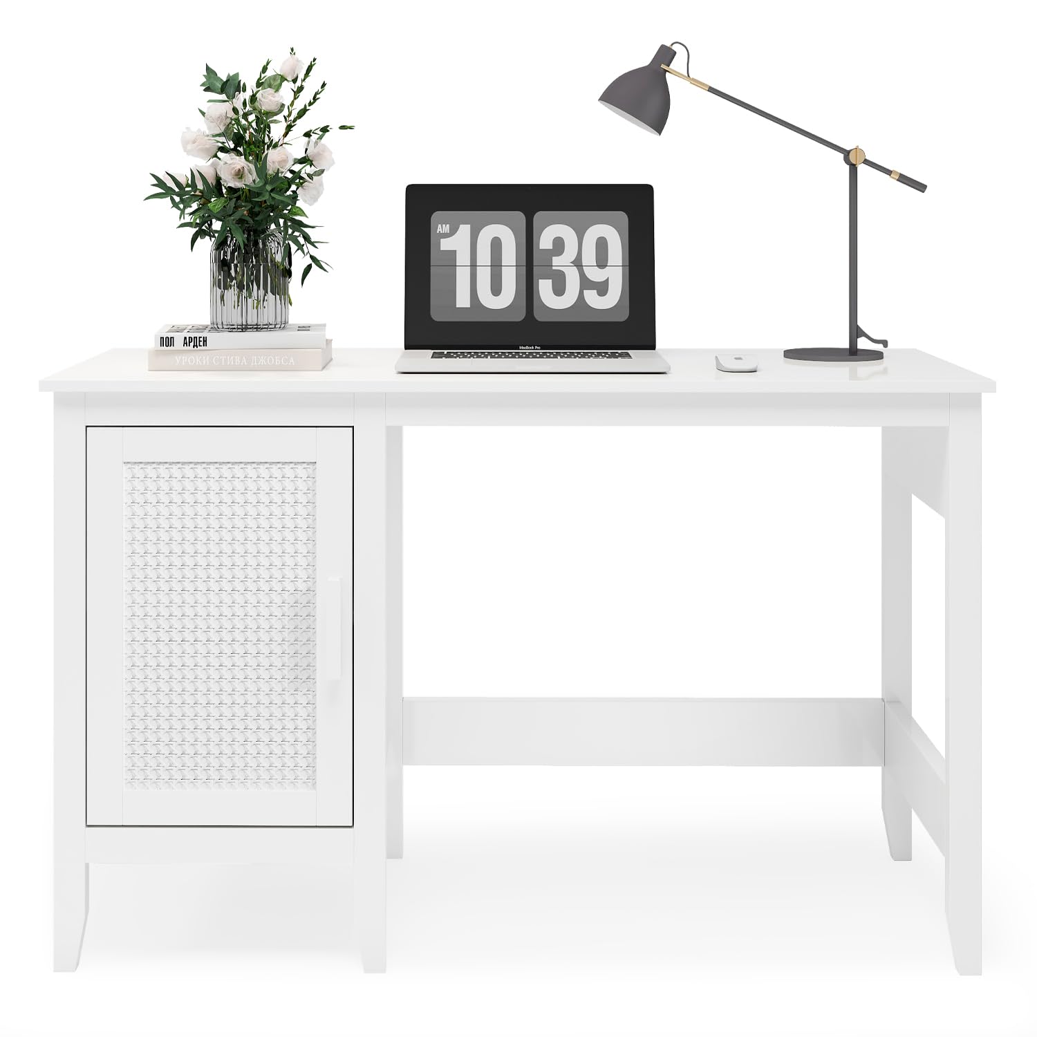 LYNSLIM Computer Desk with Storage,37'' White Small Home Office Desk,kids Desk with for Bedroom, oak farmhouse desk (Black, Large)