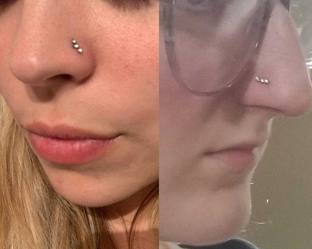 MODRSA Nose Studs 20g Nose Stud L Shaped Diamond Nose Rings Stud for Women Surgical Steel Nose Rings Nose Screw Nose Piercing Stud Flower Heart Nostril Jewelry Silver