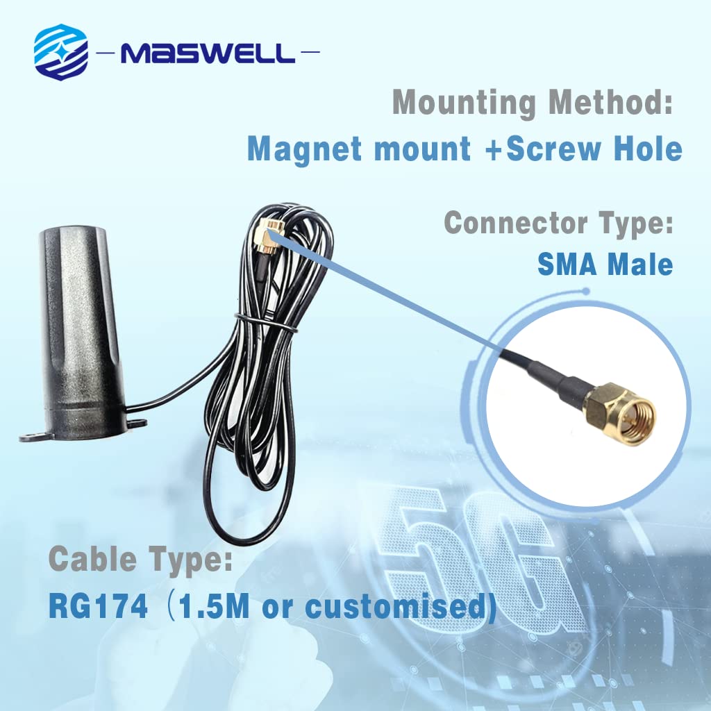 Maswell Cellular Antenna 600-6000 MHz 5G 4G WiFi6 Magnet and Screw Mount cost effective for IoT and Vending Machines(Indoor/Outdoor Cabinet IoT Antenna NOT for boosting