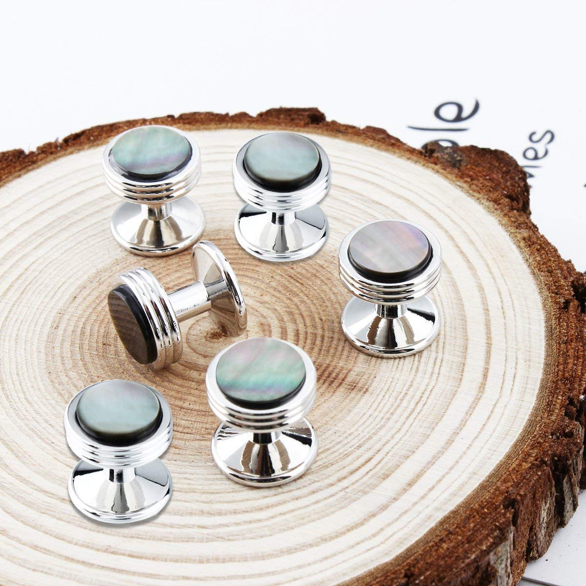 Mens Mother of Pearl Cufflinks and Studs Set for Tuxedo Shirt Studs for Men with a Gift Box