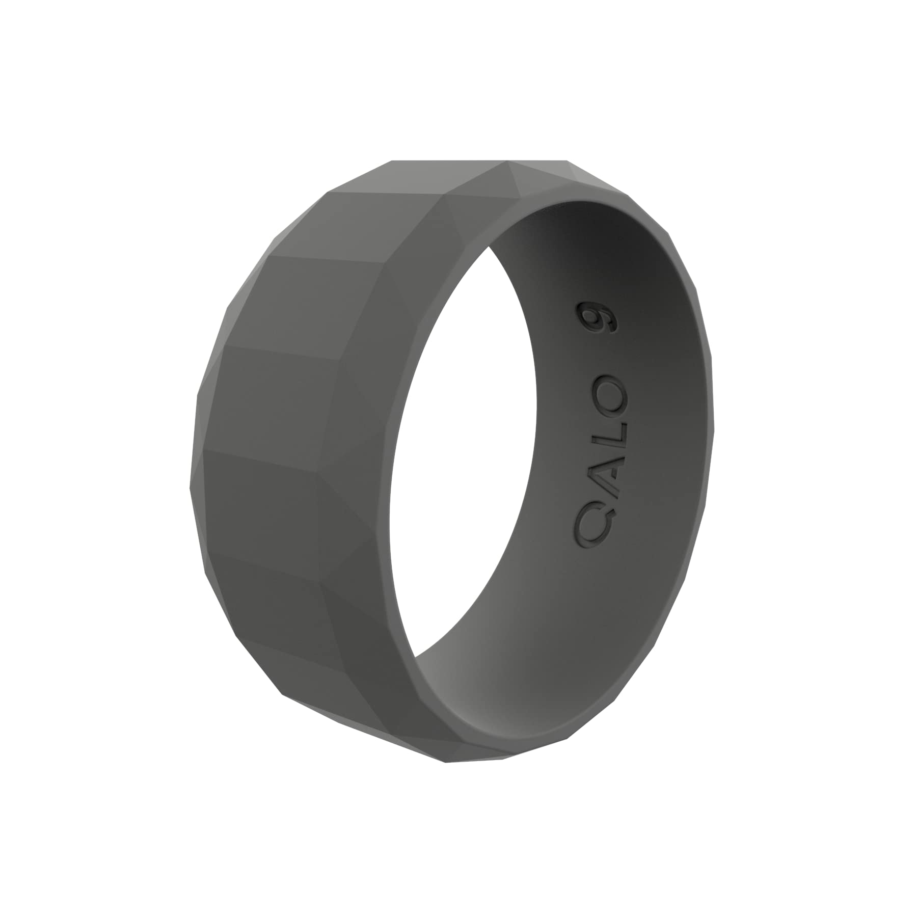 QALO Men's Rubber Silicone Ring, Faceted, Silicone Rubber Wedding Band, Breathable, Durable Wedding Ring for Men, 8.5mm Wide 1.9mm Thick, Black, Size 12