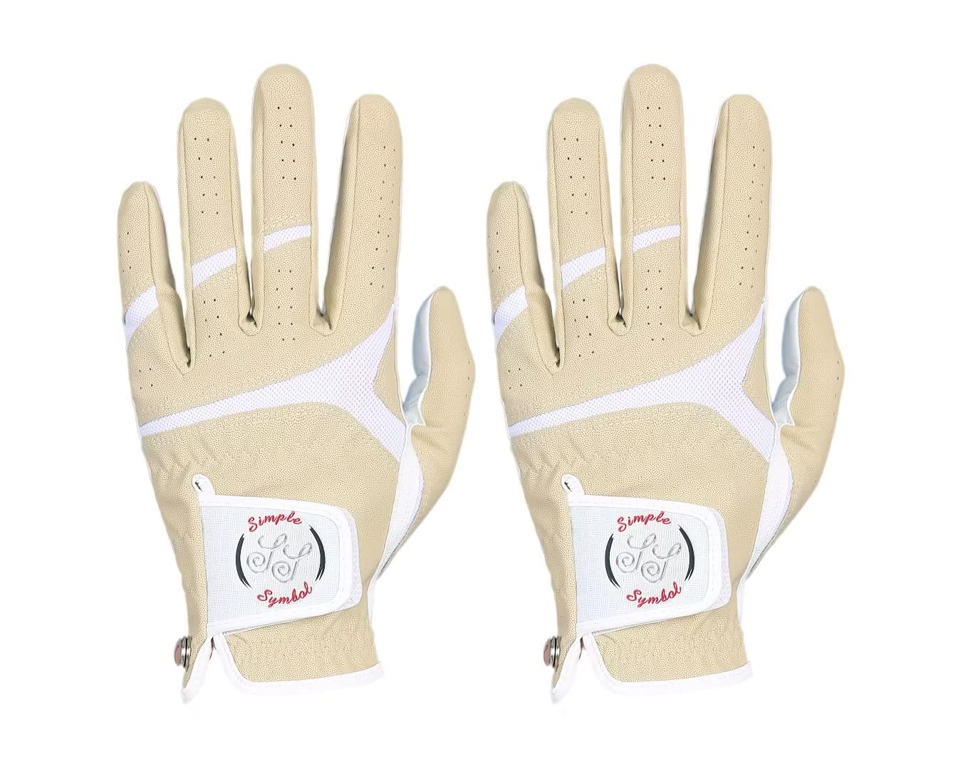 SIMPLE SYMBOL Men's Golf Glove Premium Synthetic Leather,Stable Grip,Two Pack(Left is Wear on Left Hand,Right is Wear on Right Hand) Four Colors to Choose from White/Sky/Beige/Red(Red,XL,Right)