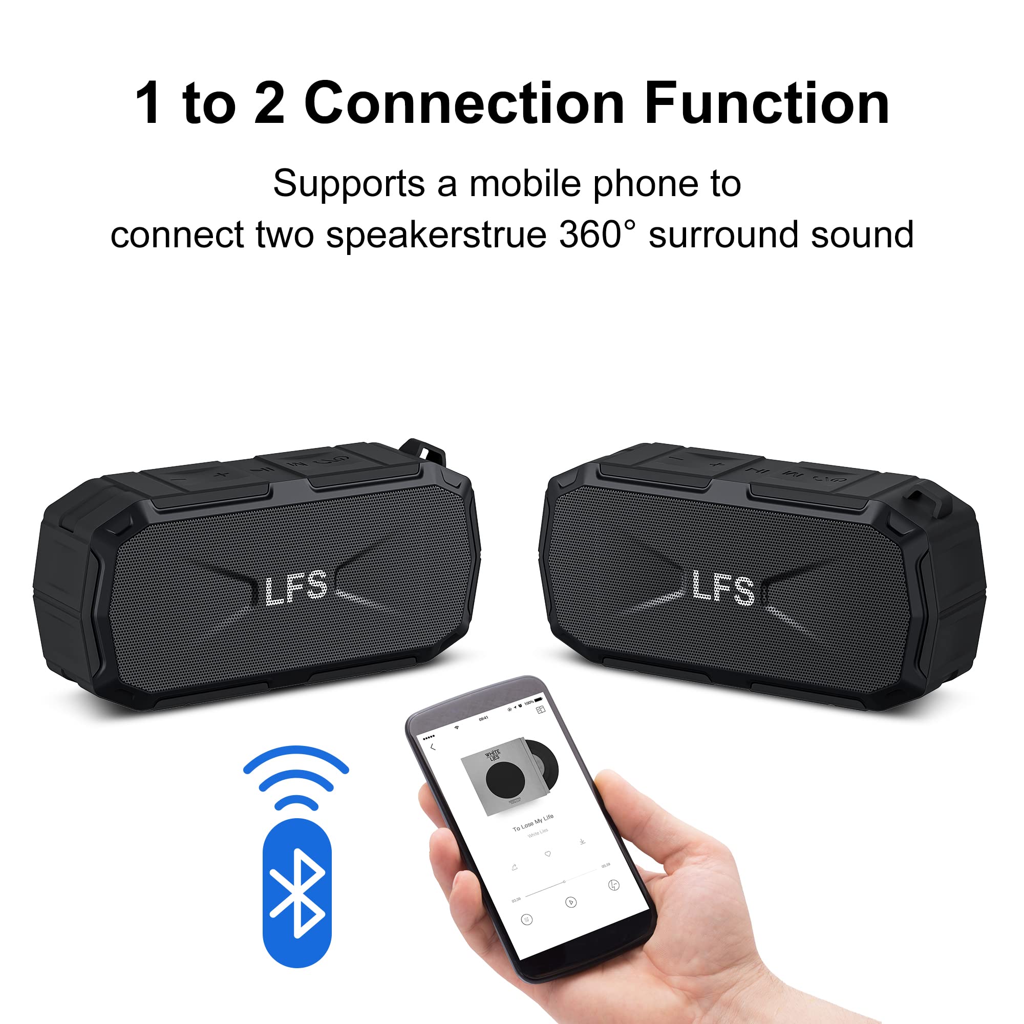 LFS IPX7 (10W) Waterproof Bluetooth Speaker, Wireless Portable Bluetooth Speaker with Hi-Quality Sound&Bass,16H Playtime,TWS, Handsfree Call,100ft Range for Home Shower Outdoors Pool Travel