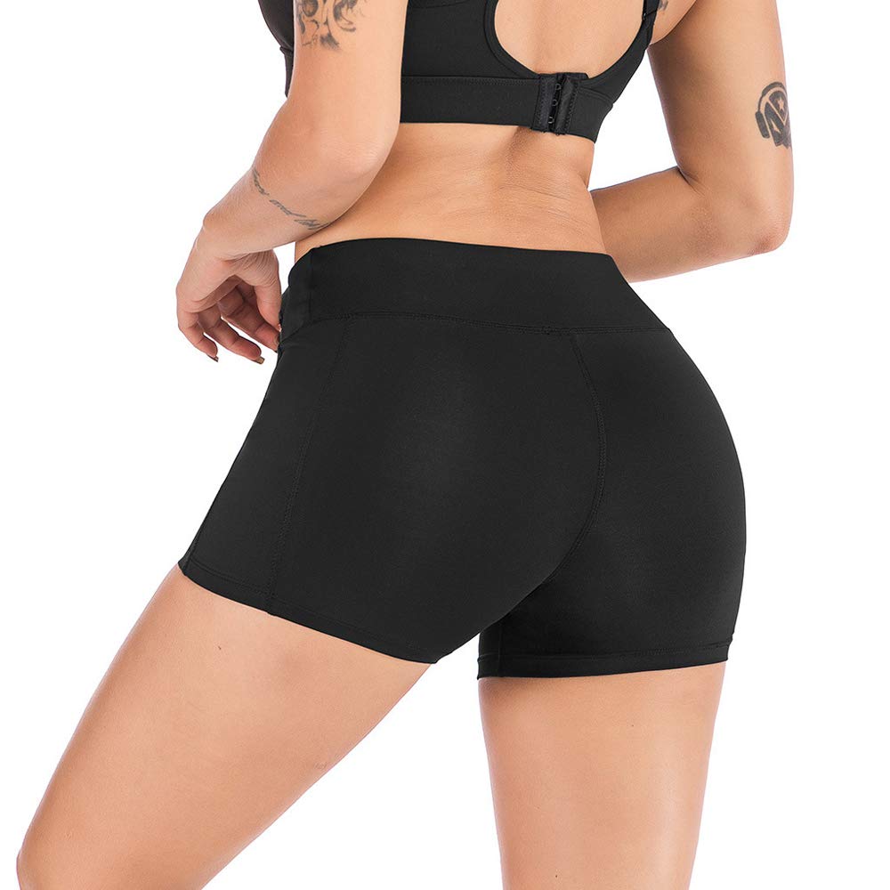 NEWITIN 3 Pieces High Waist Shorts Workout Yoga Shorts with Side Pockets Sport Shorts for Women (Black M)