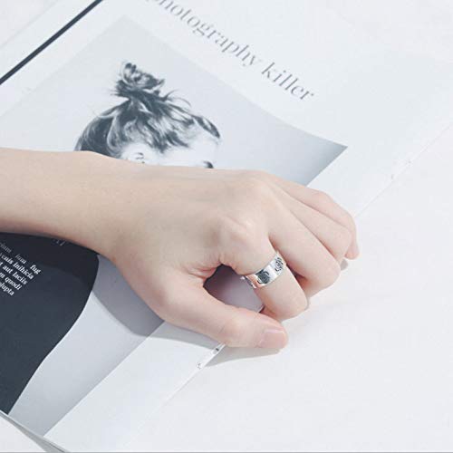 MIYUAN Vintage 925 Sterling Silver Band Ring Wide Chunky Adjustable Open Skull Design Ring for Women (8)