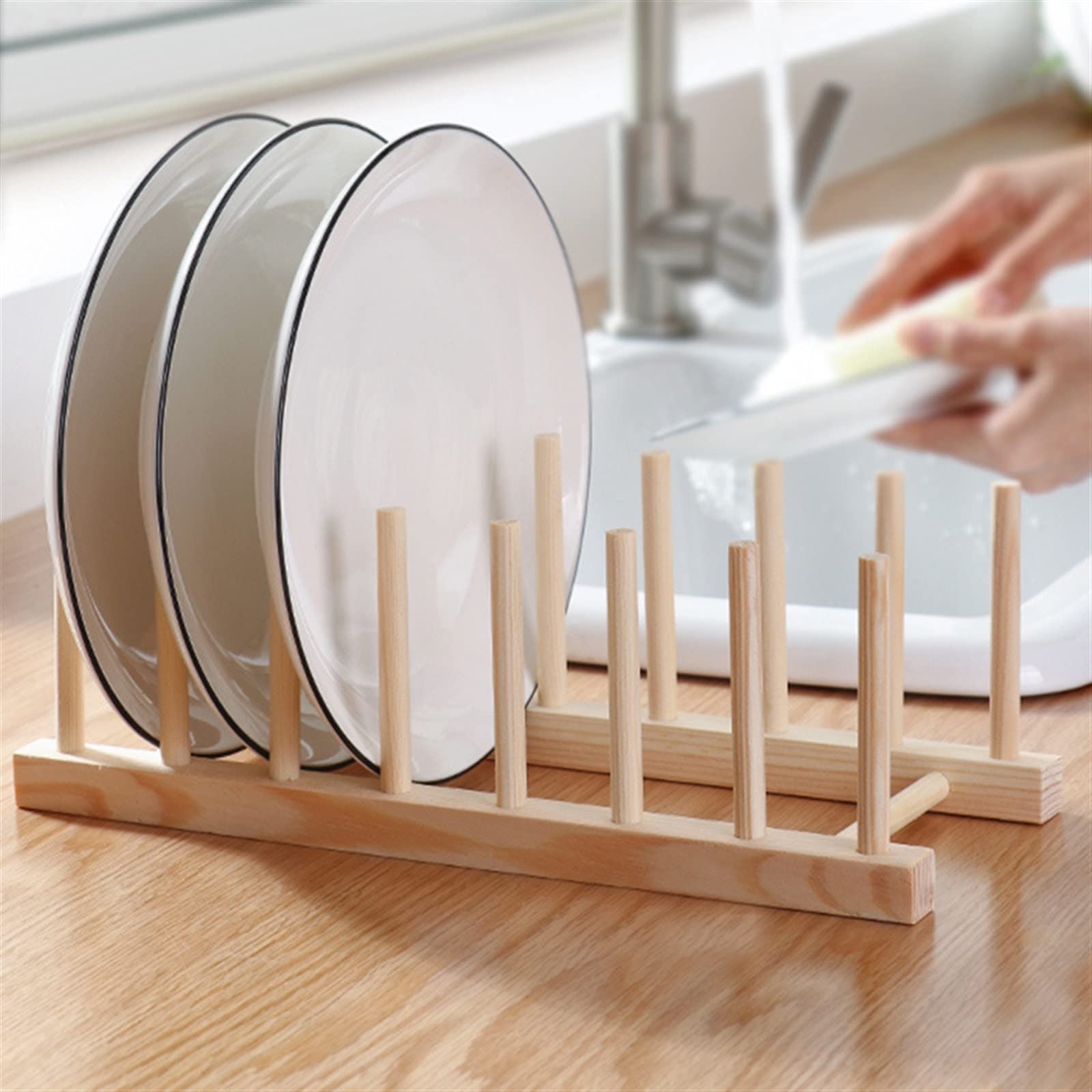 MCCONS Dish Rack Multi-Levels Wooden Dish Drain Rack Kitchen Lid Holder Organizer Domestic Drying Shelf Pan Cupboard Display Sink Stand Drainer