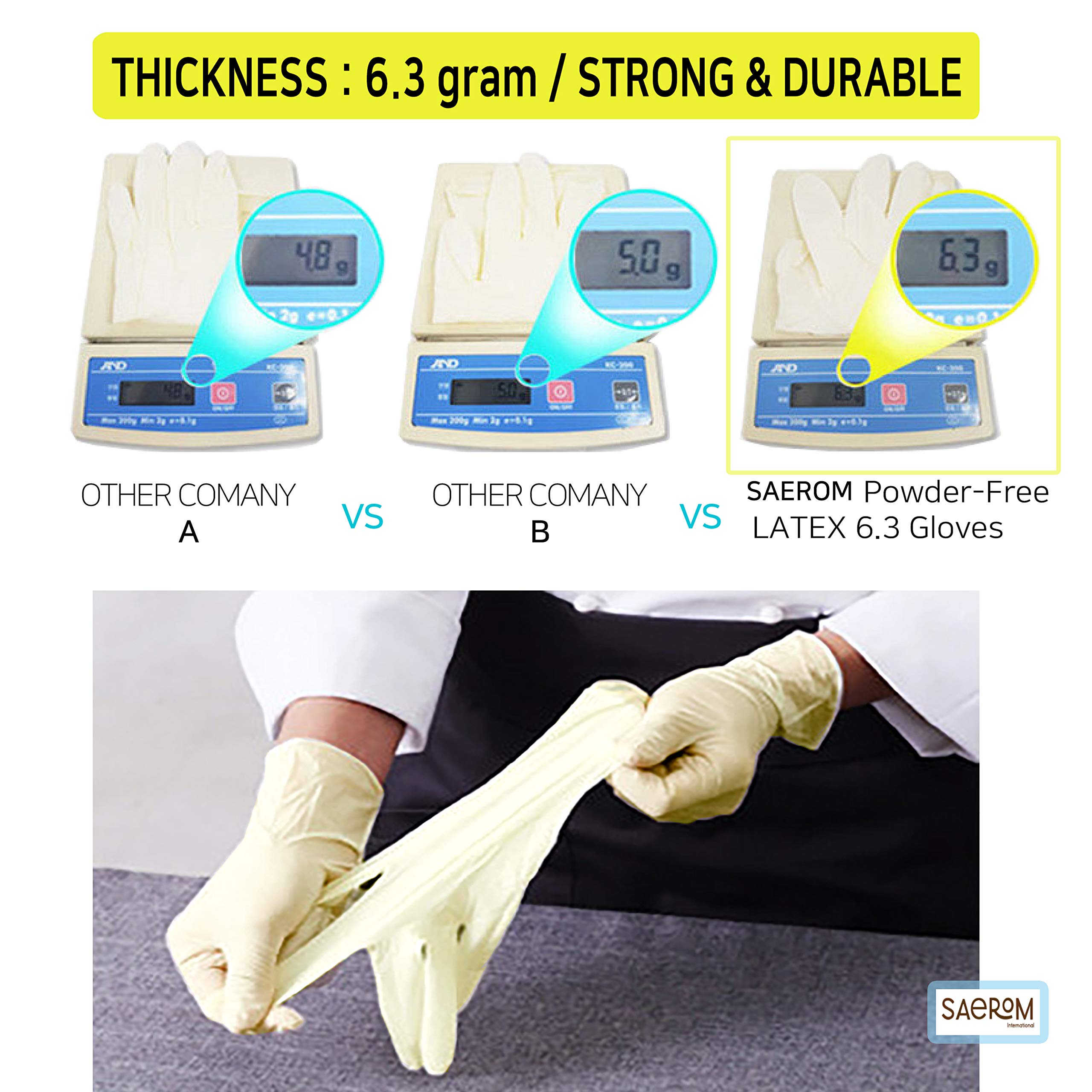 LATEX 6.3 Disposable Powder Free Gloves, Medical Grade, Multi Purpose, Heavy Duty 100pcs/Box… (L)