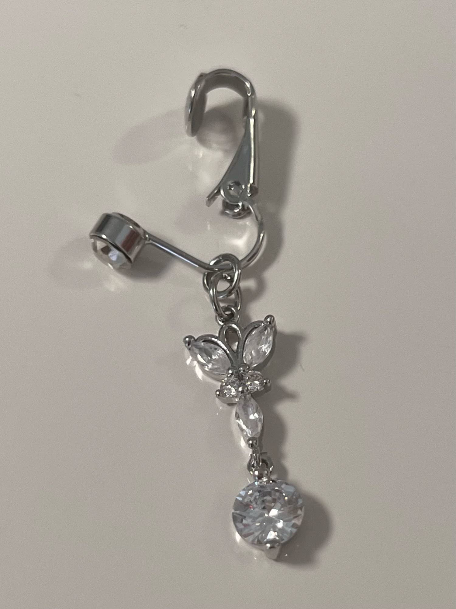QWALIT Fake Belly Ring Fake Belly Piercing Fake Belly Button Ring Piercing Clip on Belly Button Rings Butterfly Heart Silver