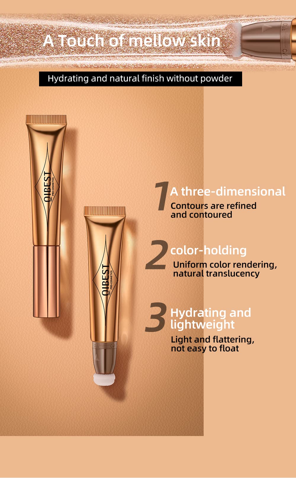 URQT Cream Bronzer Contour Beauty Wand, Highlighter Blush With Cushion Applicator, Liquid Face Makeup Wand Lightweight Natural Super Silky Stick Light (4# Highlight Pearl White)