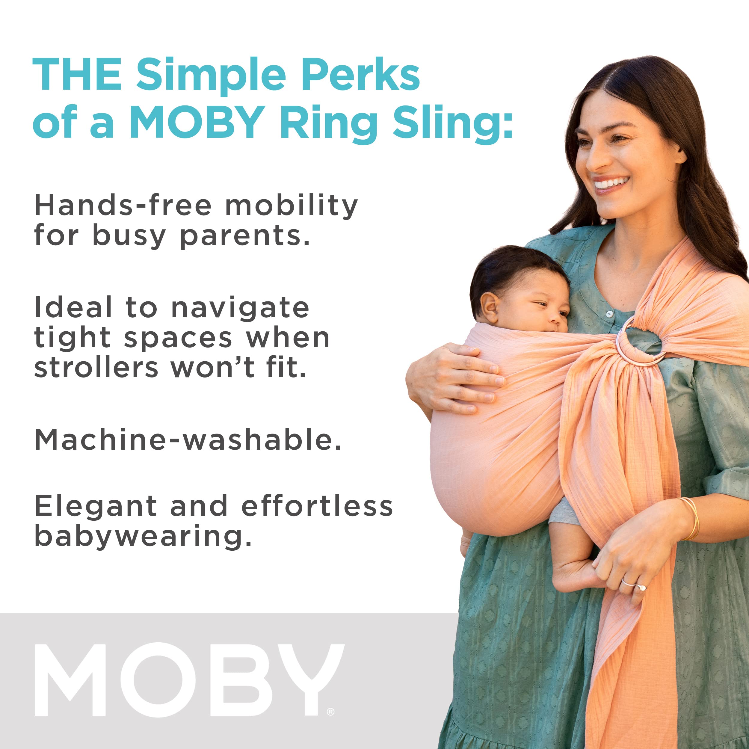 Moby Ring Sling Wrap Carrier | Hands-Free, Versatile Support Wrap for Mothers, Fathers, and Caregivers | Breathable, Baby Wrap Carrier for Newborns, Infants & Toddlers | Supports 8-30 lbs | Rose