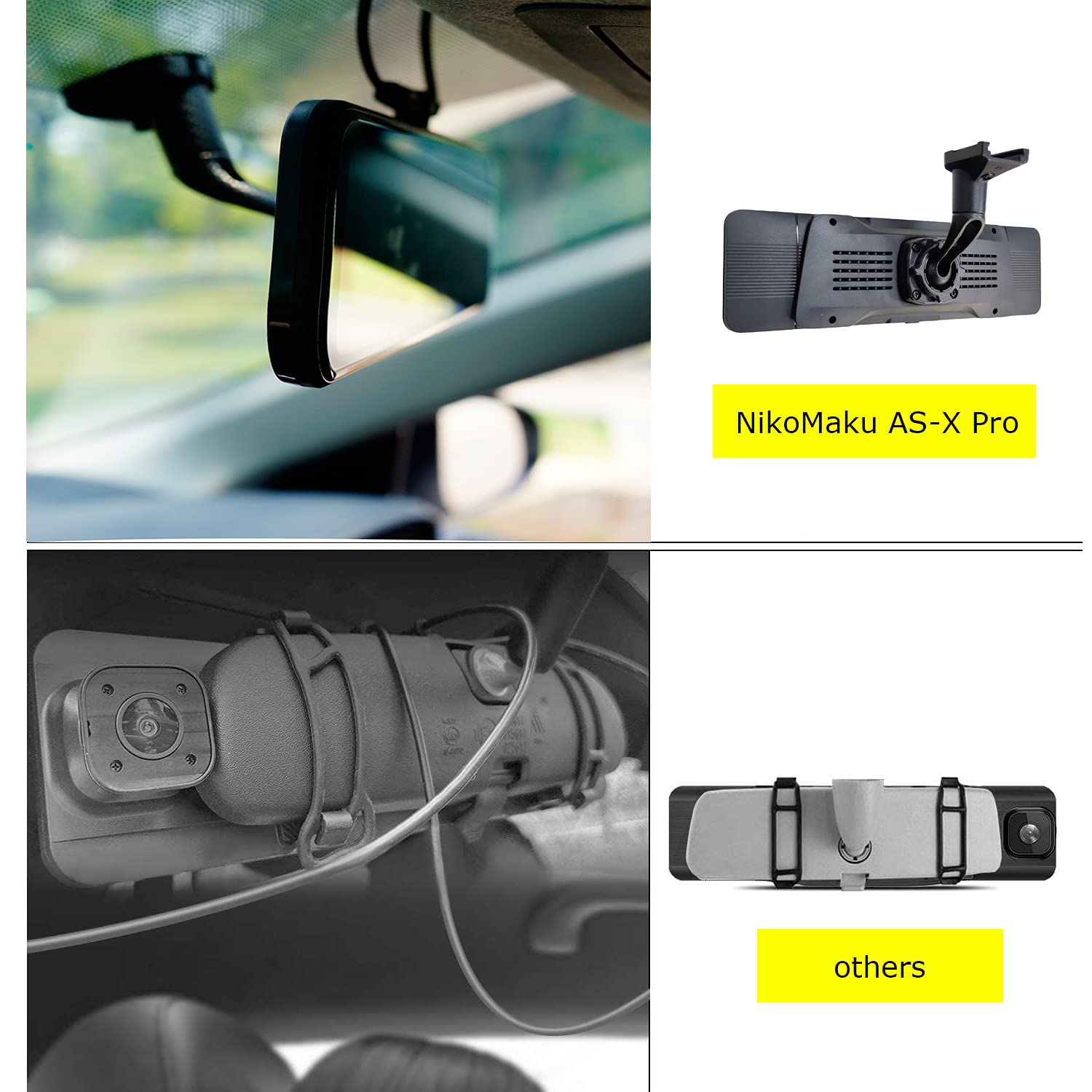 NikoMaku Mirror Dash Cam Front and Rear OEM Design Split Front Camera HDR Full Touch Screen Rear View Mirror Camera 170° Wide Angle Dual Cameras Waterproof ASX Pro