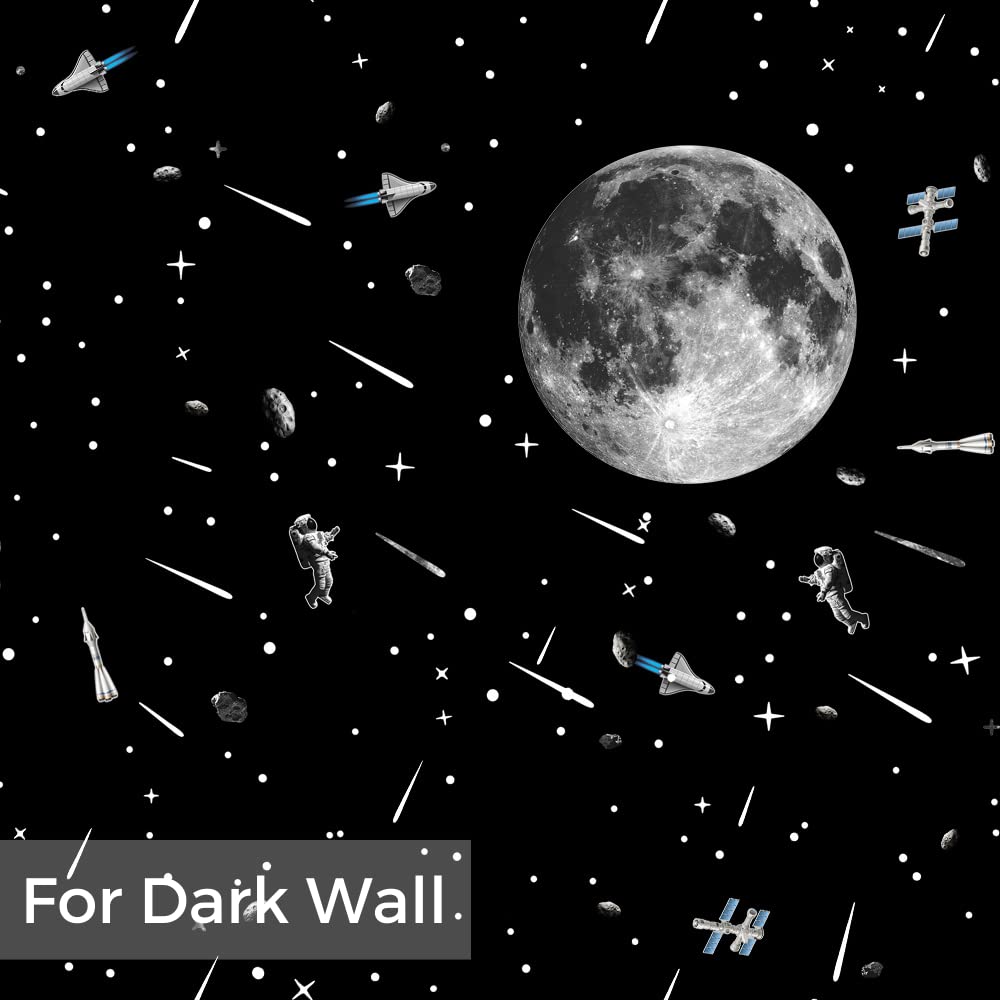 Wonder Space Outer Space Jumbo Moon Wall Decals - Large Peel and Stick Boys Nursery Room Wall Stickers - Universe Galaxy Spacecraft Spaceship Explorer Astronaut Stars Meteors Meteorites Satellite