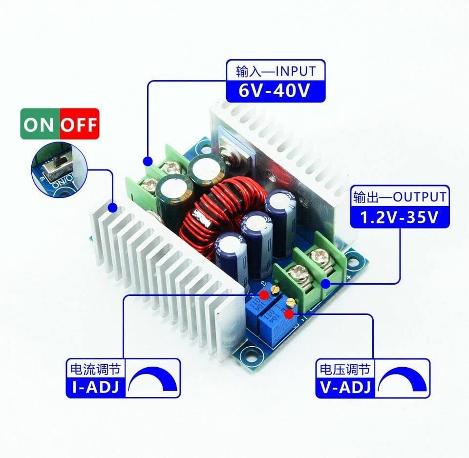 WWZMDiB Constant Current CC CV Buck Converter Module DC 6-40V to 1.2-36V 20A 300W Adjustable Step Down Voltage Regulator Power Supply Module with Short Circuit Protection Function