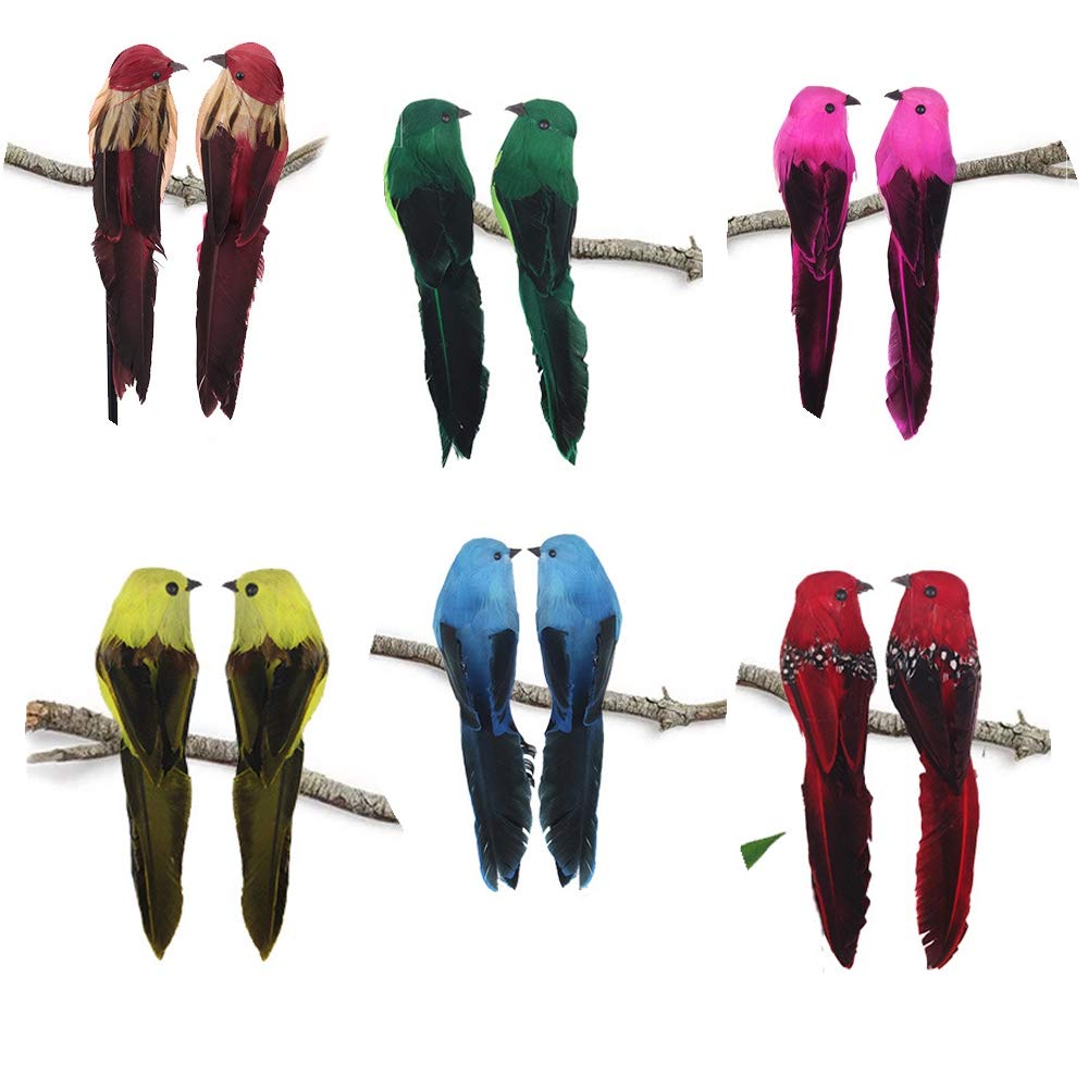 LWINGFLYER 4pcs Artificial Simulation Foam Bird Feather Sparrow with Metal Clip Ornaments DIY Craft for Wedding Decoration Home Garden Establishment Party Accessories 20cm/7.87inch (Pink)