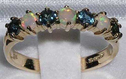 LetsBuyGold 10k Yellow Gold Real Genuine Opal & Sapphire Womans Eternity Band Ring - Size 10