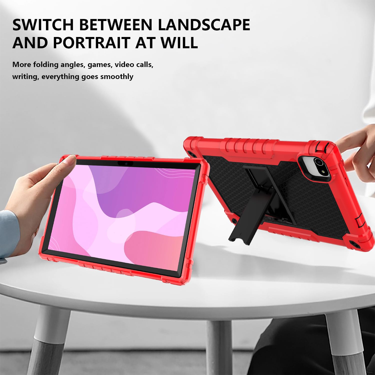 SOATUTO for Moderness Tablet MB1001 10.1 inch Case with Shoulder Strap Stand Soft Silicone Hybrid Case for 10 inch ZZB Velorim Freeski OLEXEX Bestski CZZ HAPPYBE ANYLAKE Okaysea Tablet (Red+Black)