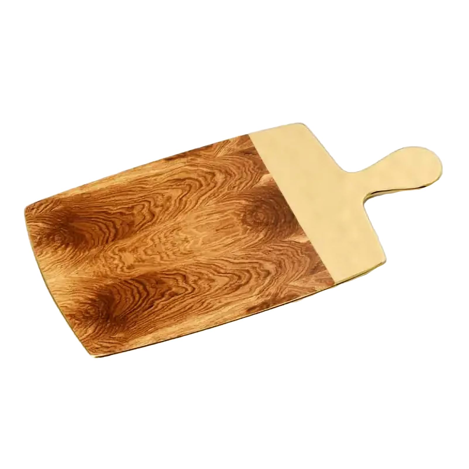 Pampa Bay Wood Look Titanium-Plated Porcelain Rectangular Serving Board, 15.5 x 8 Inch, Gold/White/Wood look