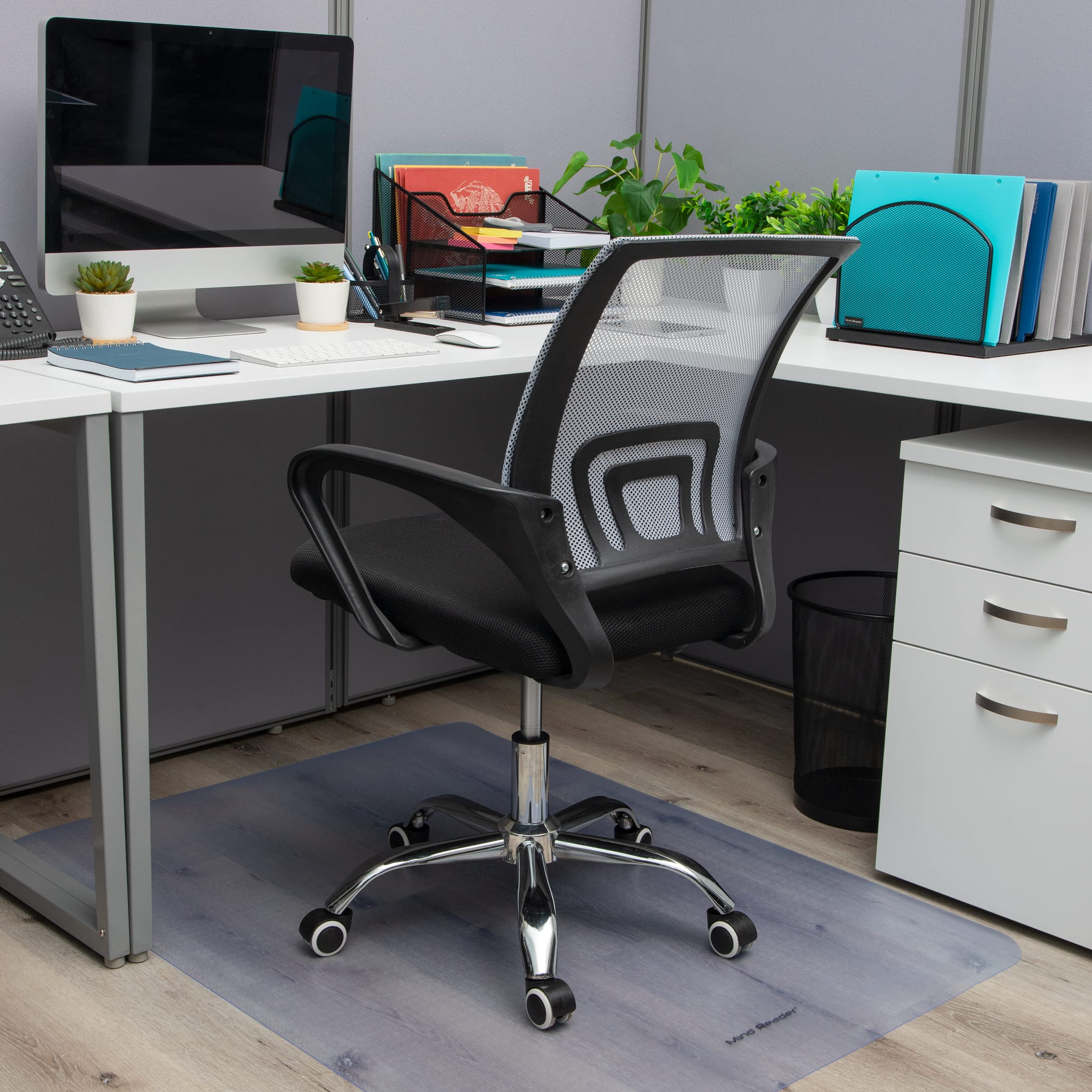 Mind Reader Wheels Office Chair, 22.5" L x 22.5" W x 37" H, Silver
