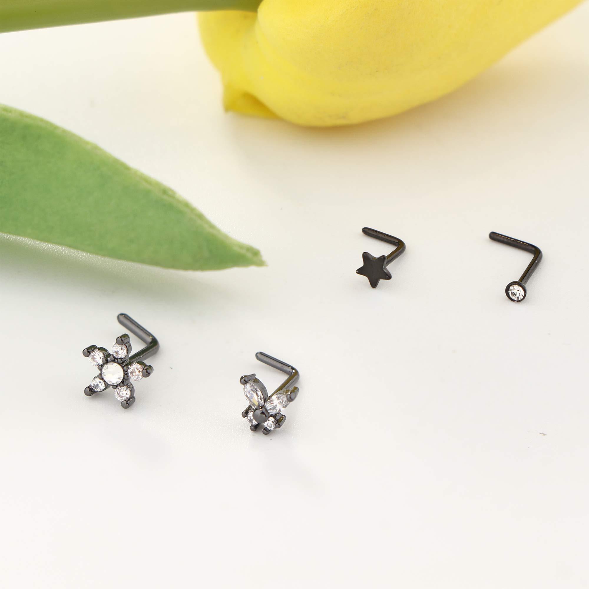 ORAZIO 10Pcs 20G Stainless Steel Stud Nose Ring for Women Men Nose Screw Rings Studs L Shape Nose Body Piercing Jewelry