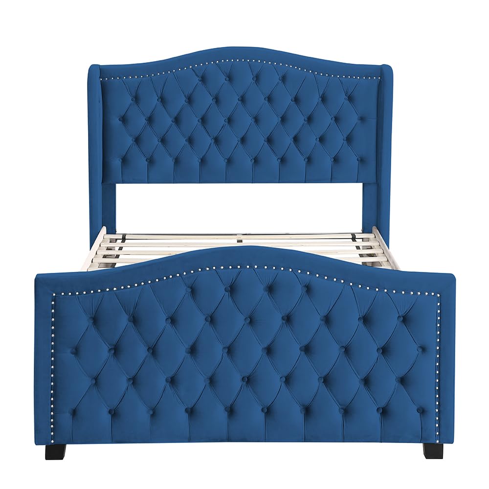 Leadtimes Grey Velvet Bed Frame Upholstered Platform with Tufted Button Wingback Headboard Durable and Luxurious California King Size